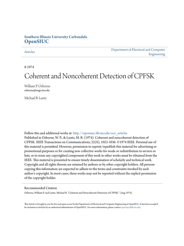 Coherent And Noncoherent Detection Of Cpfsk Pdf Signal To Noise