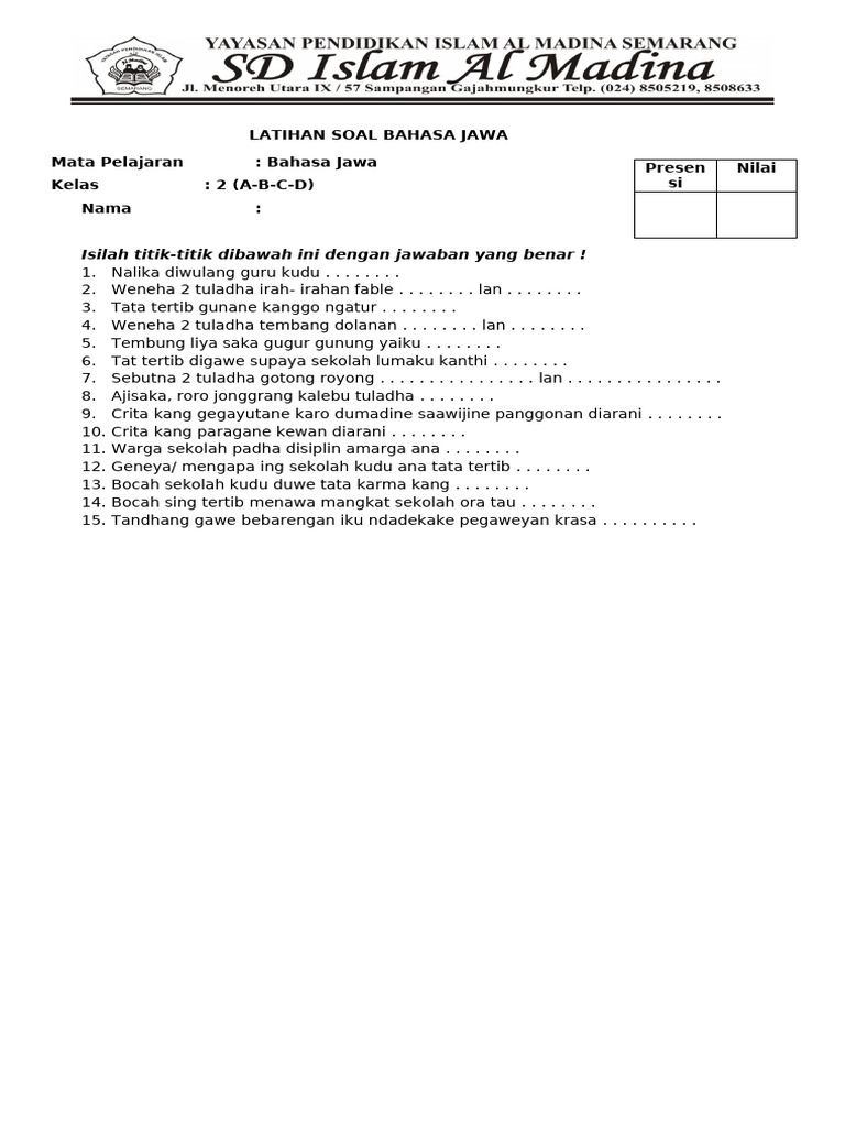 ?latihan Soal ASTS Bahasa Jawa | PDF
