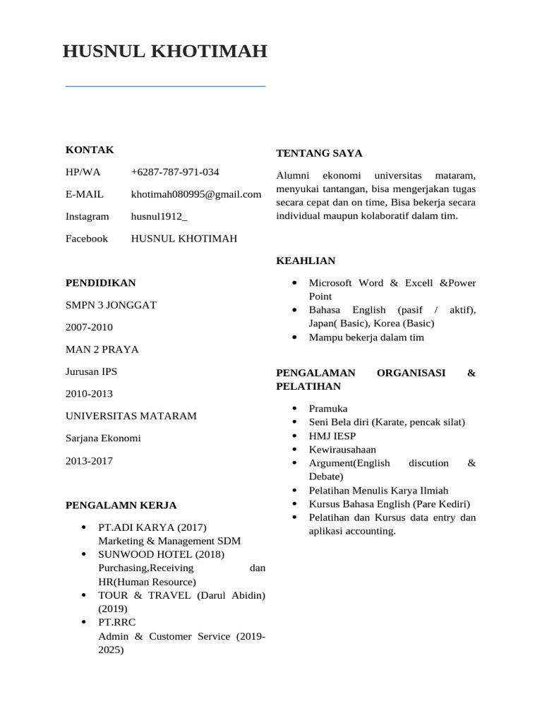 CV Husnul Khotimah | PDF