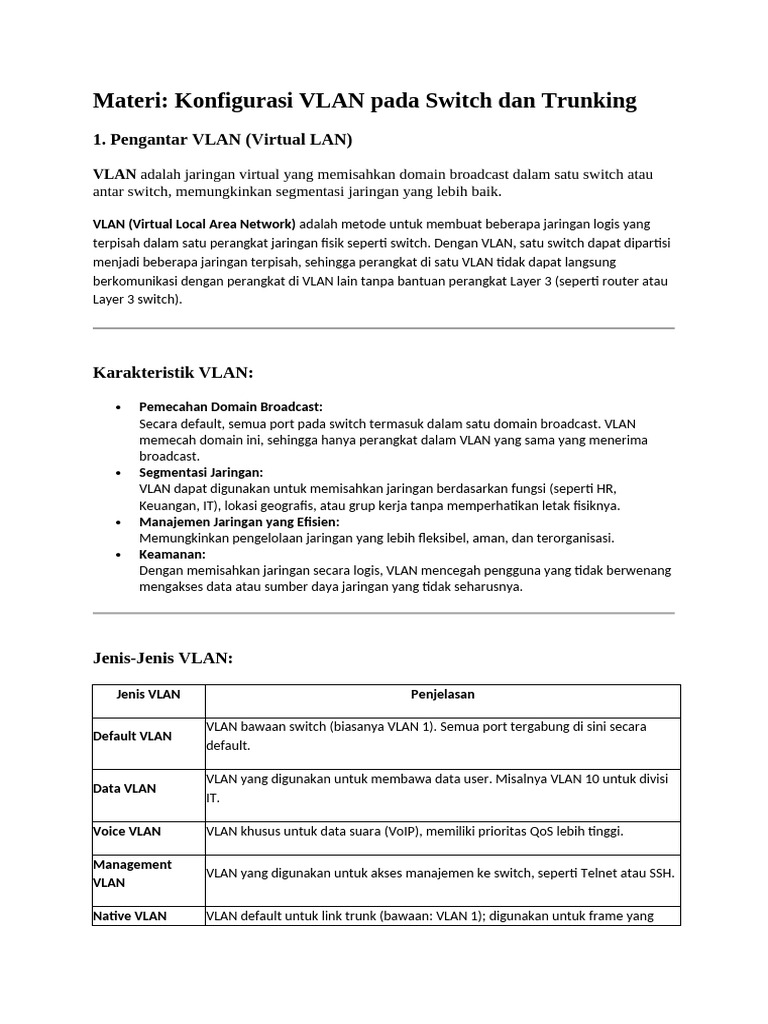 Konfigurasi VLAN dan Trunking pada Switch | PDF