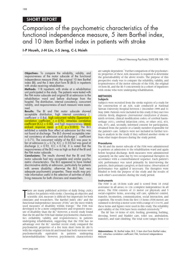 Comparison of The Psychometric Characteristics of The Functional ...