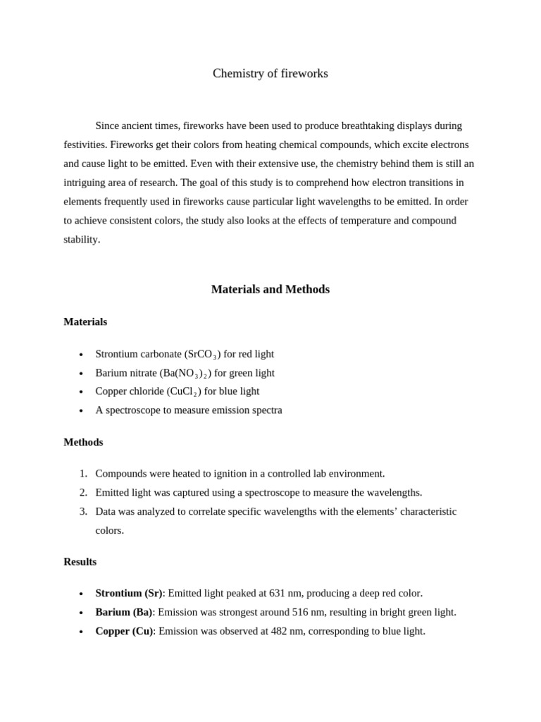 Chemistry Behind Fireworks Colors | PDF