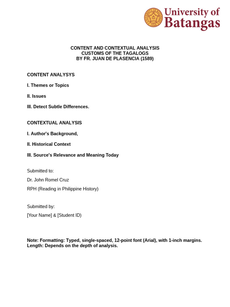 Template For Content & Contextual Analsis | PDF