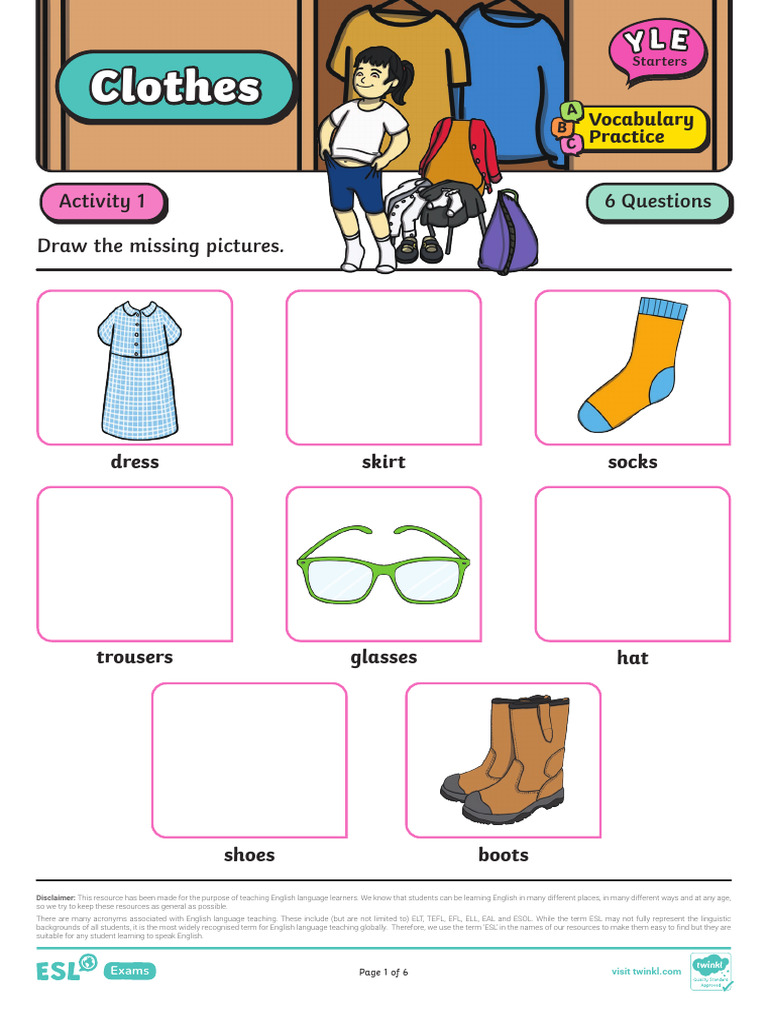 Yle Pre A1 Starters Clothes | PDF | English As A Second Or Foreign Language | Clothing