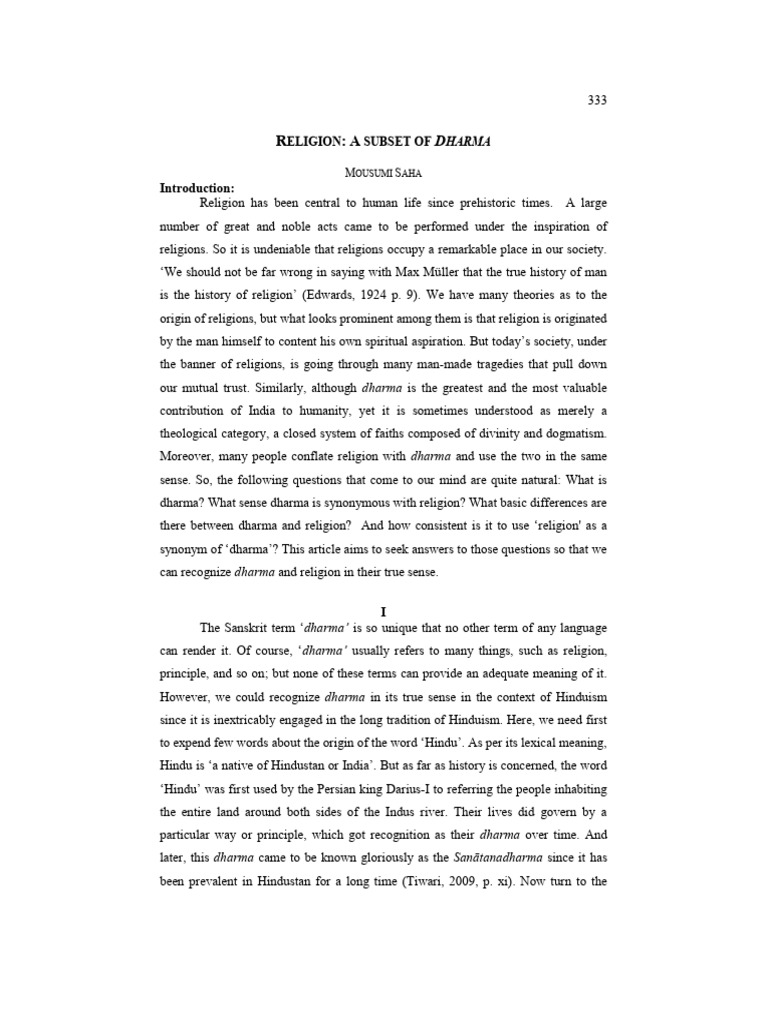 Religion A Subset of Dharma | PDF | Prophets And Messengers In Islam ...