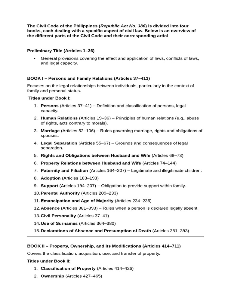 Civil Code of the Philippines General Coverage | PDF | Family | Marriage