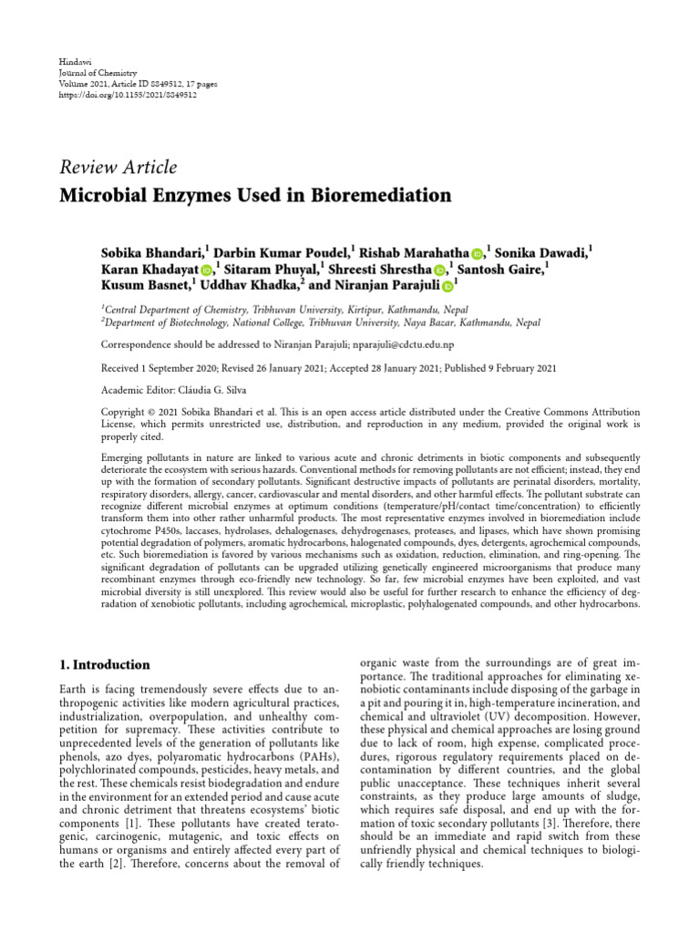 Microbial Enzymes Used in Bioremediation | PDF | Chemistry