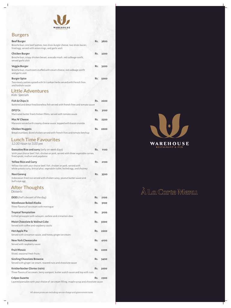 Park Street Warehouse Menu Overview | PDF | Hamburgers | French Fries