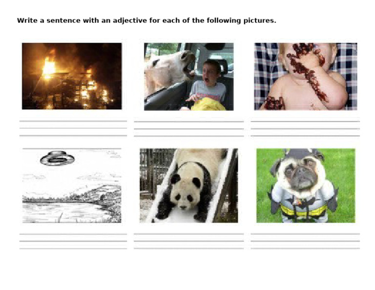 Write An Adjective For Each of The Following Pictures | PDF