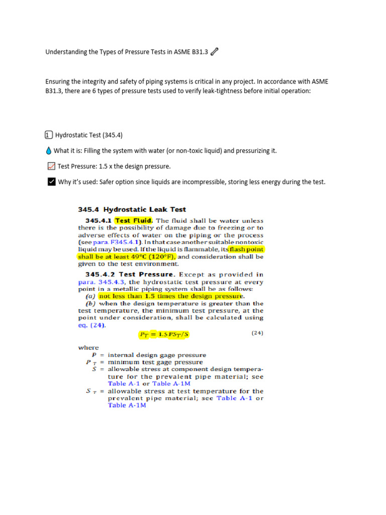 ASME B31.3 Pressure Testing Overview | PDF