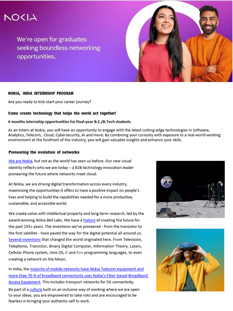 Nokia Internship Program 2025 - Btech | PDF | 4 G | Nokia