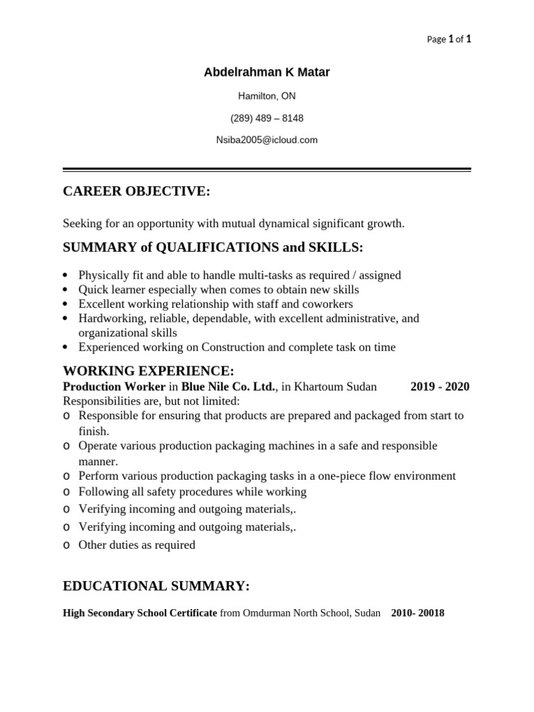 Casual Employment - Resume Abdelrahman | PDF
