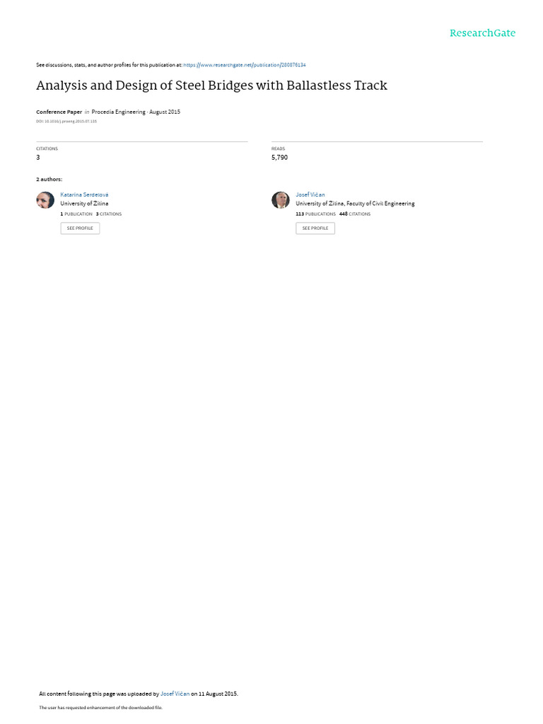 Analysis and Design of Steel Bridges With Ballastless Track: Procedia Engineering August 2015 ...