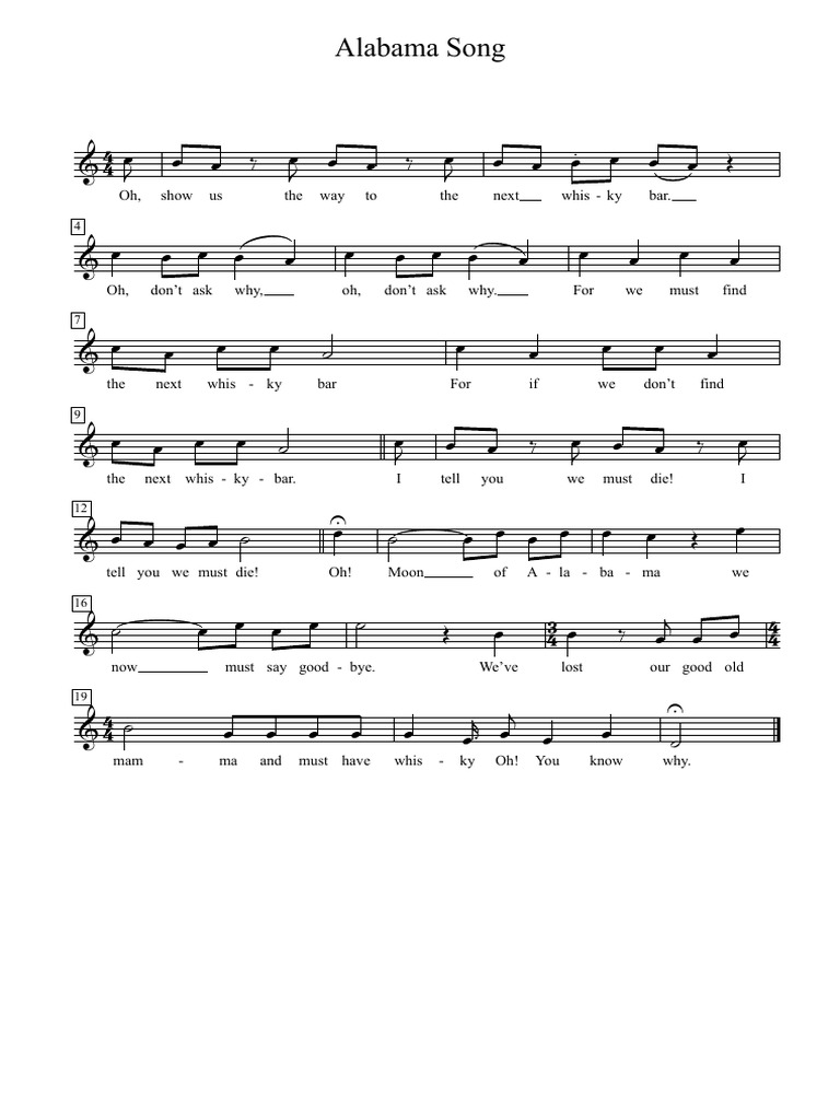 Alabama Song Lyrics Analysis | PDF