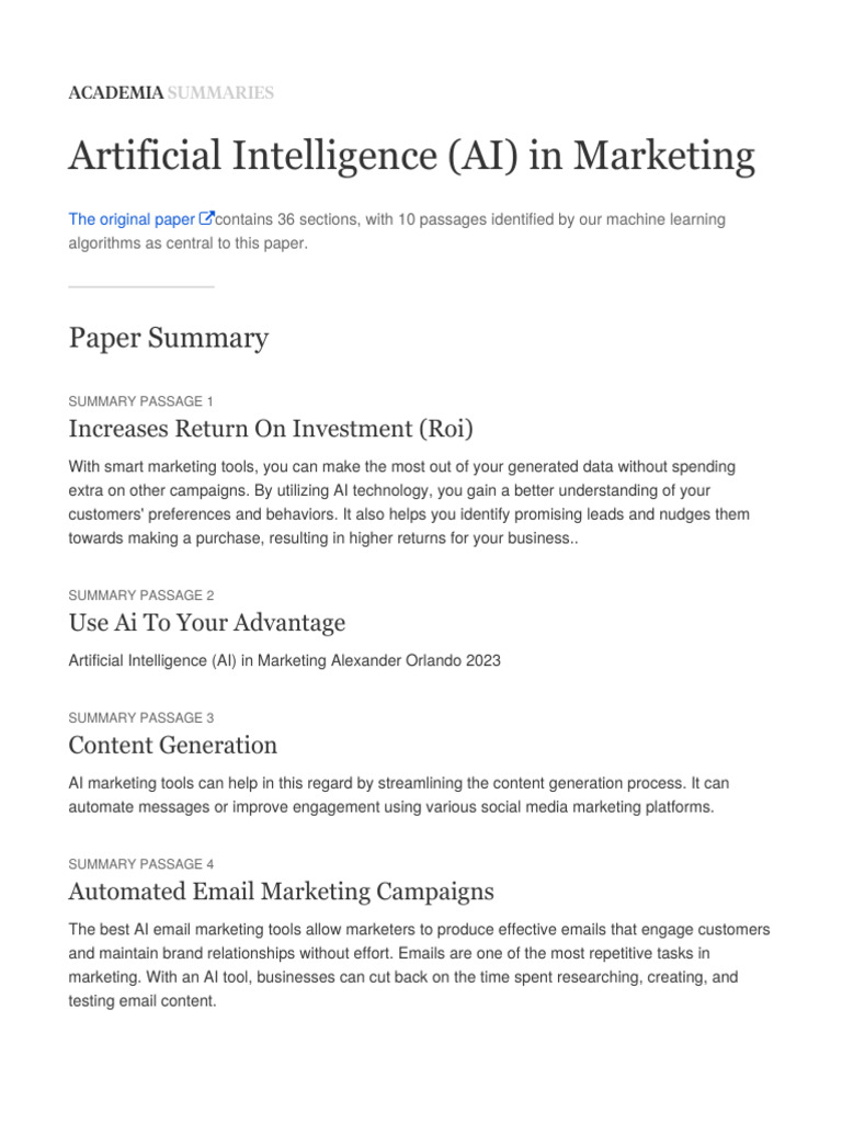 Academia Summary - Artificial Intelligence (AI) in Marketing | PDF | Artificial Intelligence ...