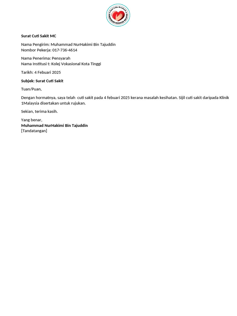 Surat Cuti Sakit MC | PDF