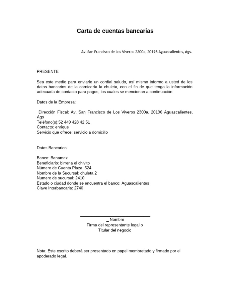 Carta-de-Datos-Bancarios 04 | PDF