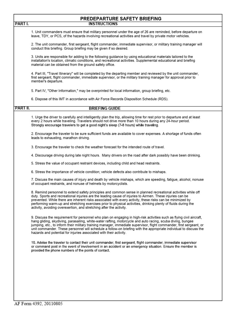 Forhtml - Af Form 4392 Predeparture Safety Briefing | PDF | Transport