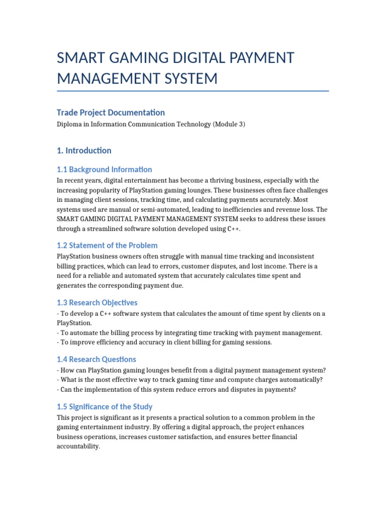 Smart Gaming Digital Payment Management System | PDF | System | Automation