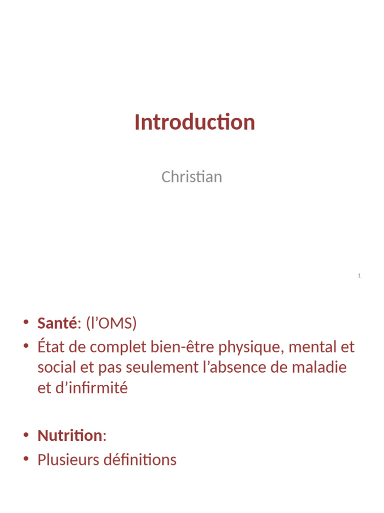 Introduction à la Nutrition et Santé | PDF | Nutrition | Régime et ...