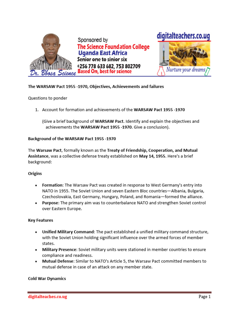 The WARSAW Pact 1955 1970 Objectives Achievements and Failures | PDF ...