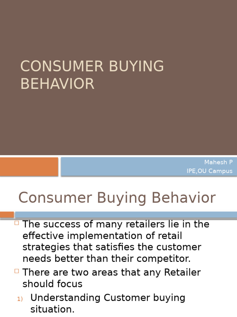 Consumer Buying Behavior Pdf Retail Consumer Behaviour