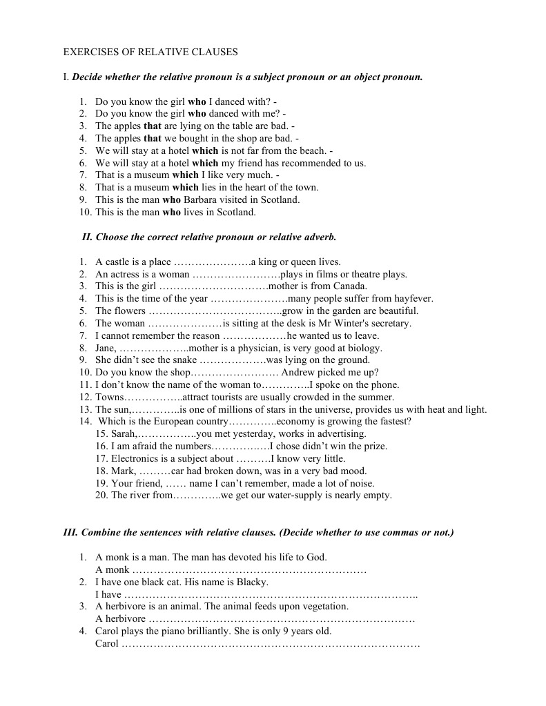 Exercises of Relative Clauses | PDF | Language Mechanics | Linguistics
