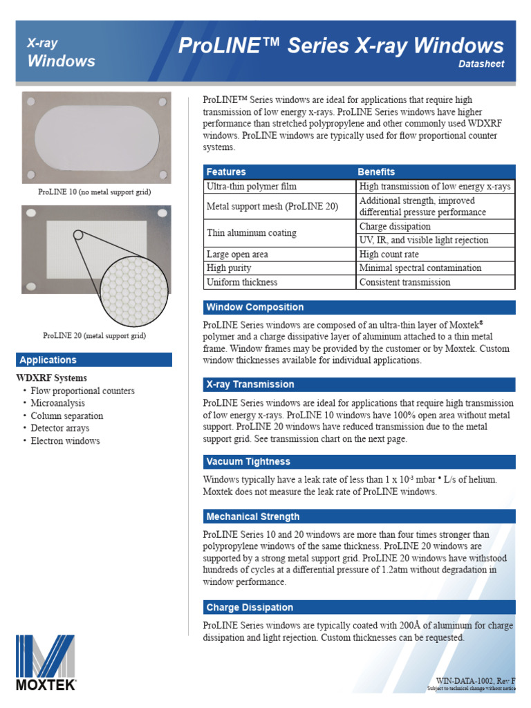 WIN DATA 1002 ProLINE Series Windows | PDF | Metals | X Ray