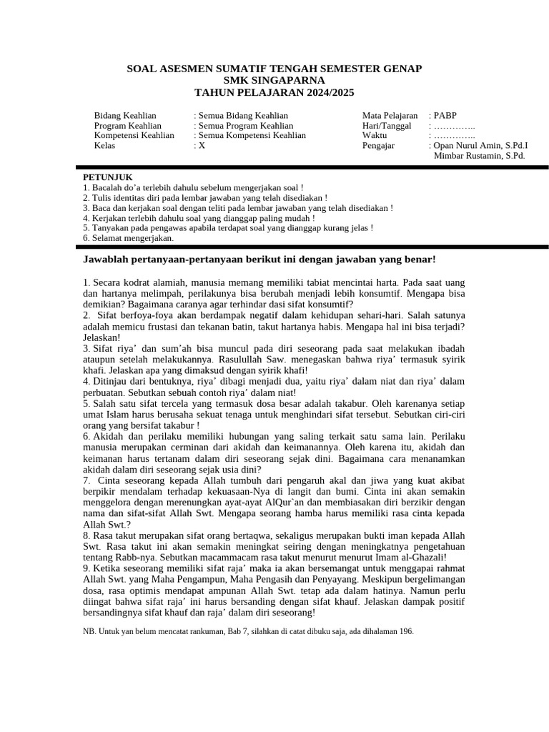 Format Soal ASTS 2025 | PDF