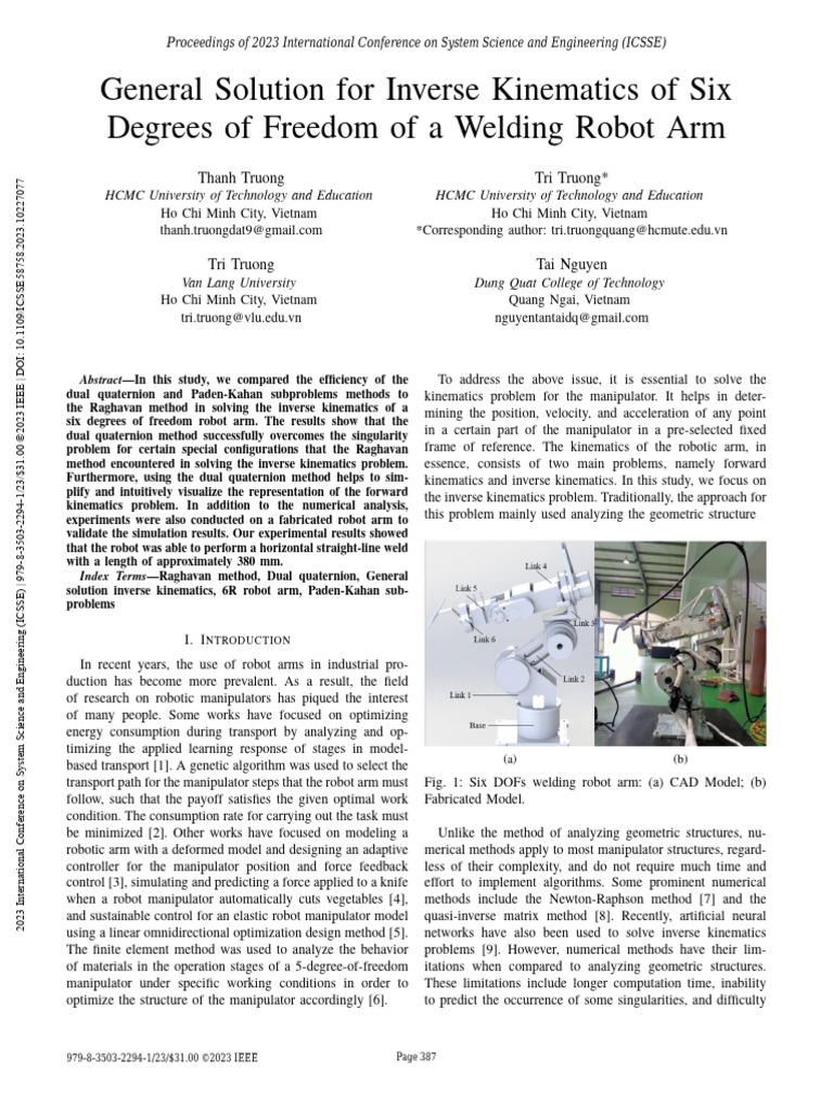 General Solution For Inverse Kinematics of Six Degrees of Freedom of A Welding Robot Arm | PDF ...