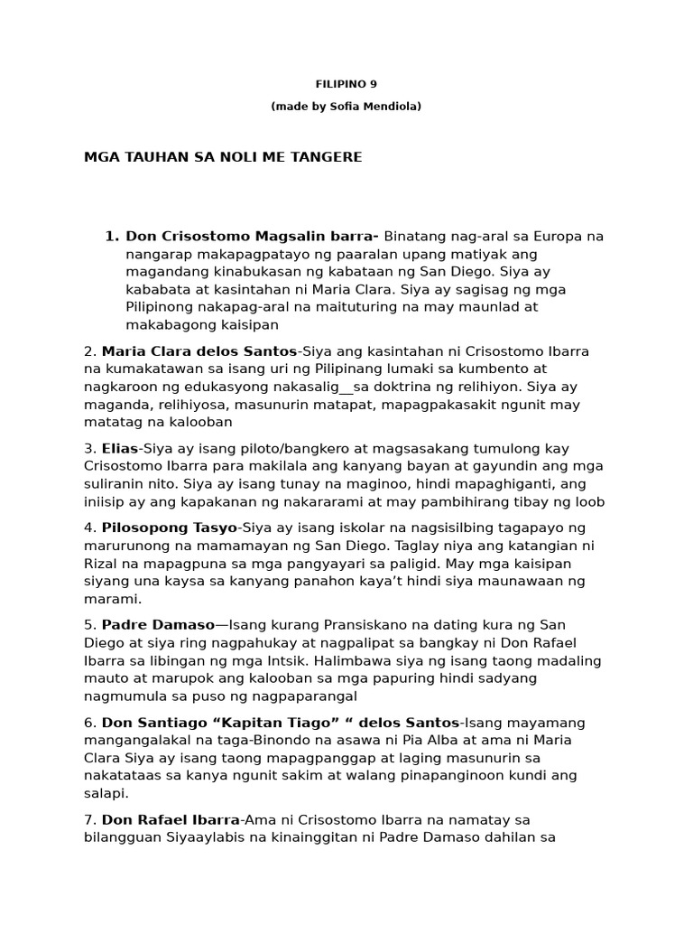 Filipino Mga Tauhan | PDF