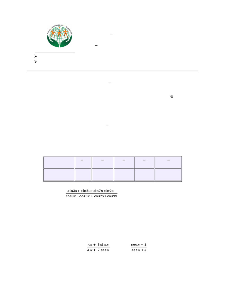Math Worksheet-4 Class XI | PDF