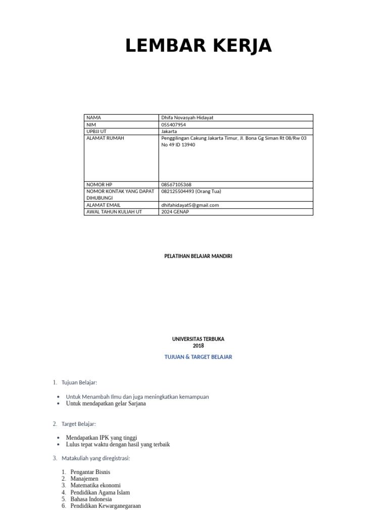 Lembar Kerja Untuk Latihan Mahasiswa | PDF