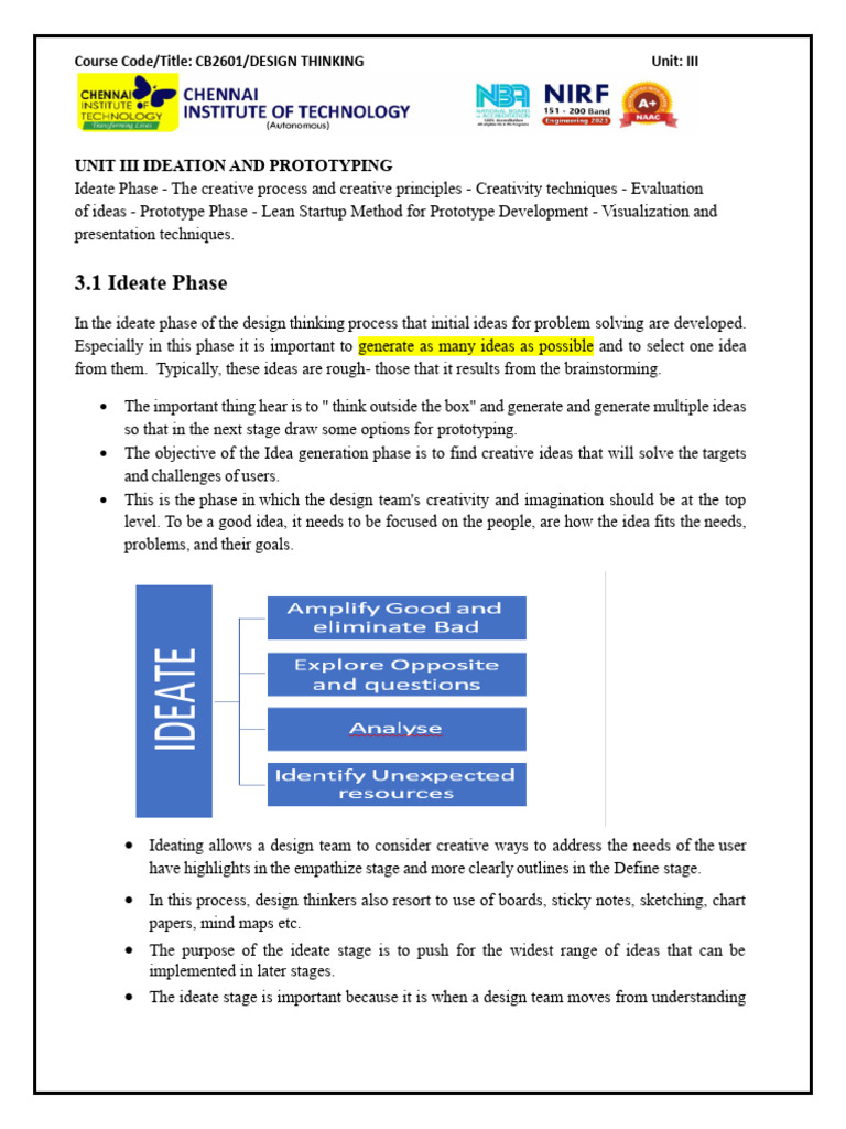 Unit III Ideation and Prototyping | PDF | Software Prototyping | Prototype