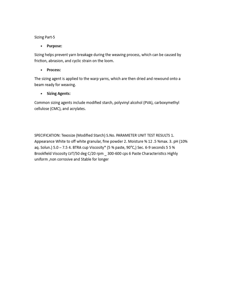 Sizing Process and Agents for Weaving | PDF