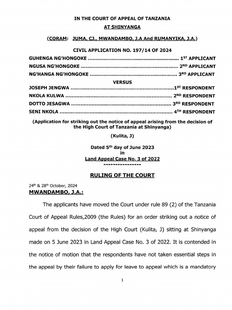 Guhenga Ng'hongoke & Others Versus Joseph Jengwa & Others | PDF ...