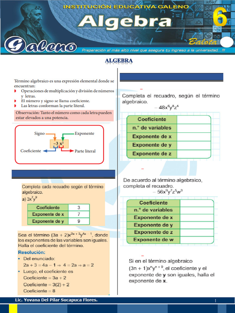 ALGEBRA - GUIA APREND. Tema 14 Termino Algebraico 27 Abril 2021 | PDF