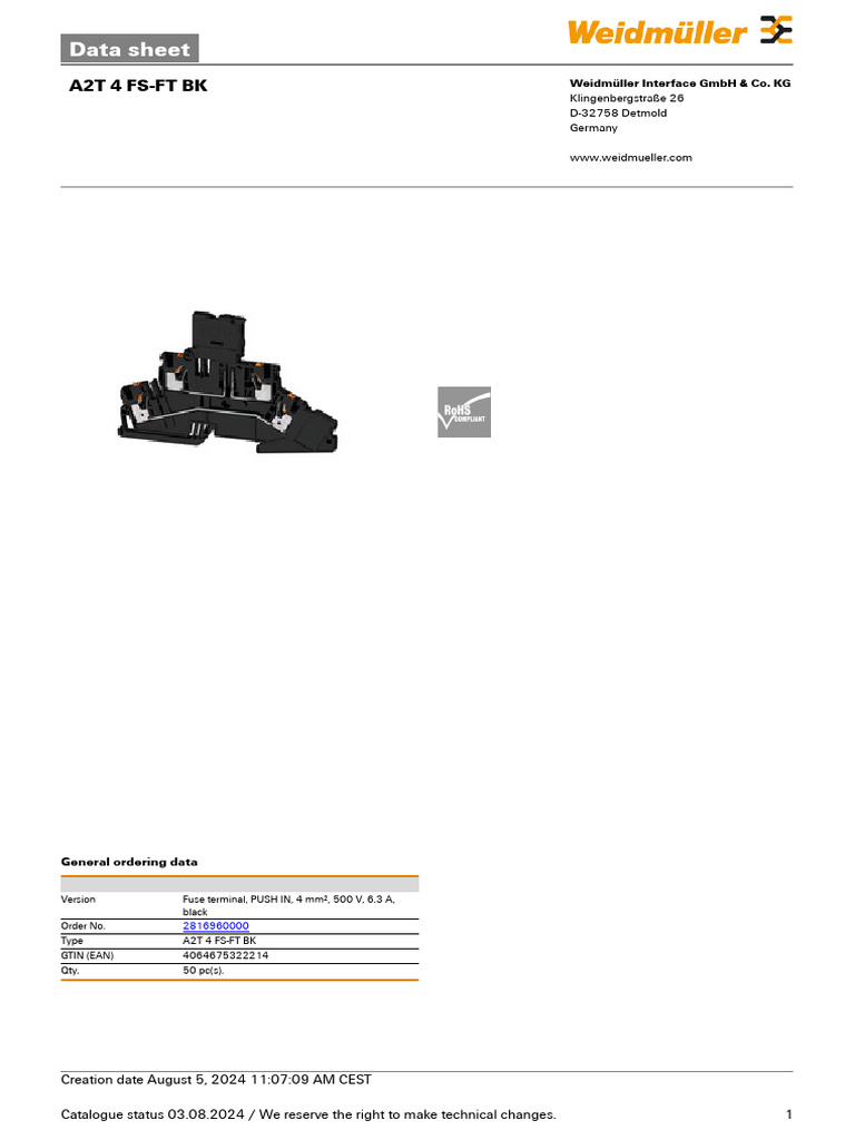 A2T 4 FS-FT BK Fuse Terminal Data Sheet | PDF | Fuse (Electrical ...
