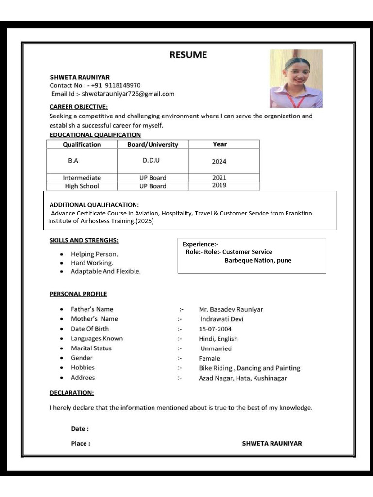 Shweta Rauniyar Resume 12 | PDF