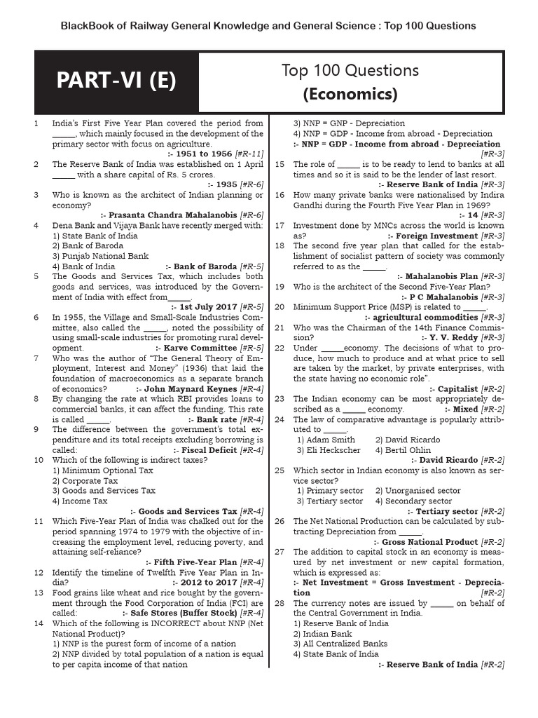 Economics Top 100 (Blackbook Railway GK - English) | PDF | Cost Of ...
