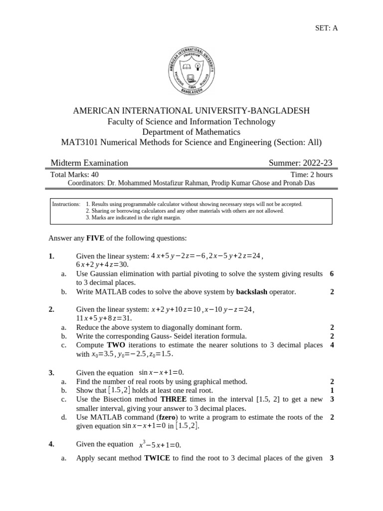 Five 1. 6 Backslash 2 2. 2 2 TWO 4: Coordinators: Dr. Mohammed Mostafizur Rahman, Prodip Kumar ...