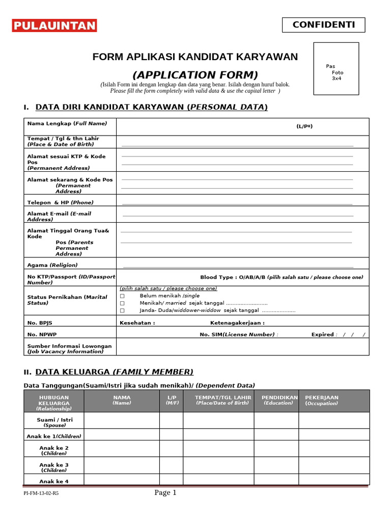 Form Aplikasi Kandidat Pulauintan | PDF