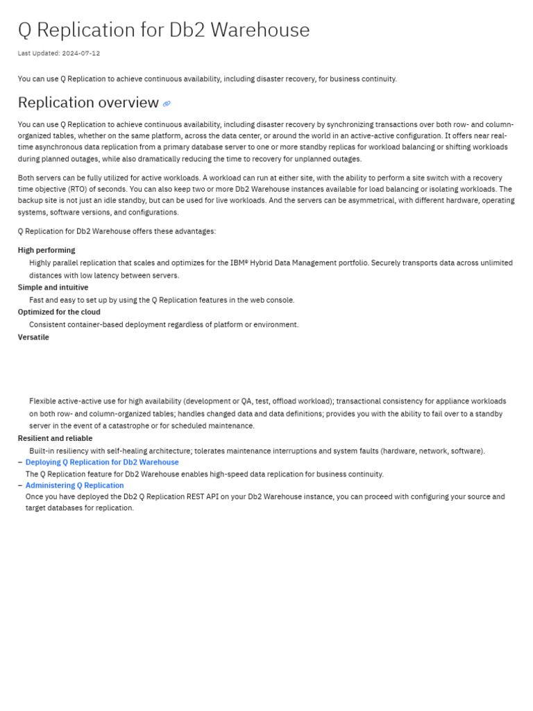 IBM Db2 Warehouse - Q Replication For Db2 Warehouse | PDF | Replication (Computing) | Ibm Db2
