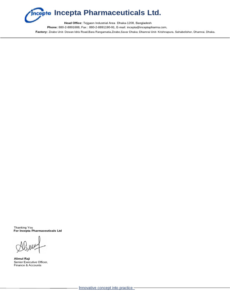 Incepta Pharmaceuticals Contact Details | PDF