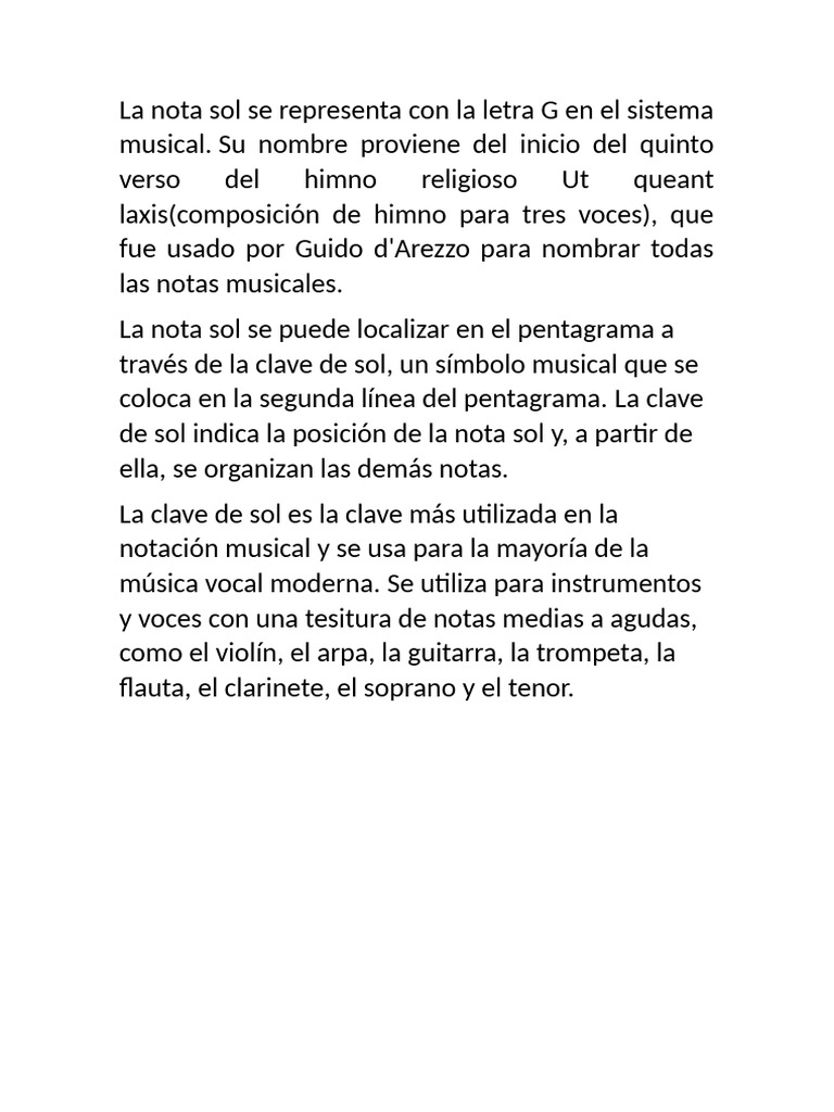 La Nota Sol Se Representa Con La Letra G en El Sistema Musical | PDF