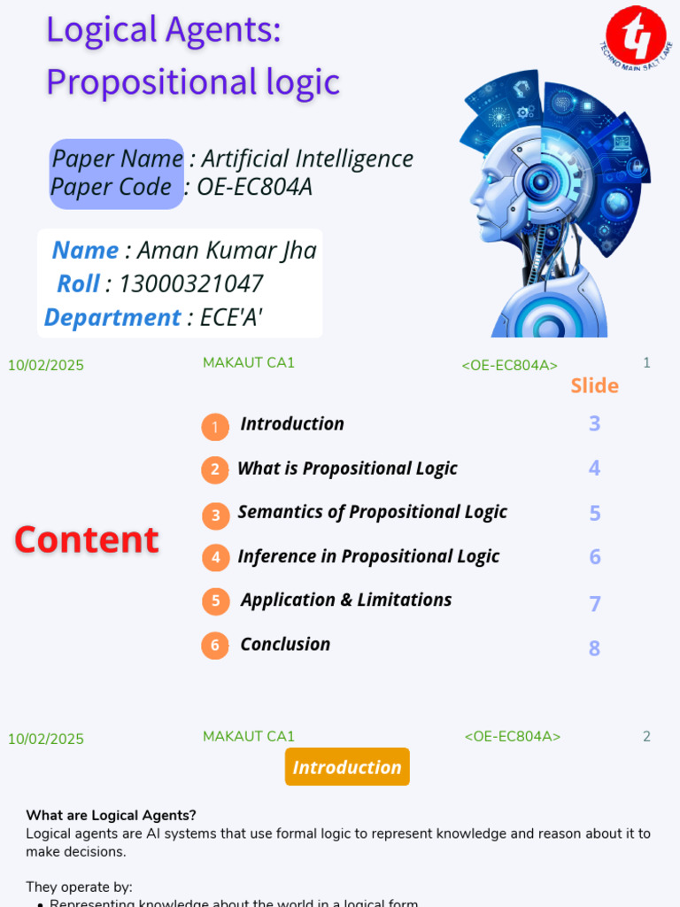 Logical Agents Propositional Logic | PDF | Logic | Inference