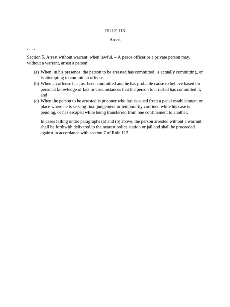 Rule 113 Arrest | PDF