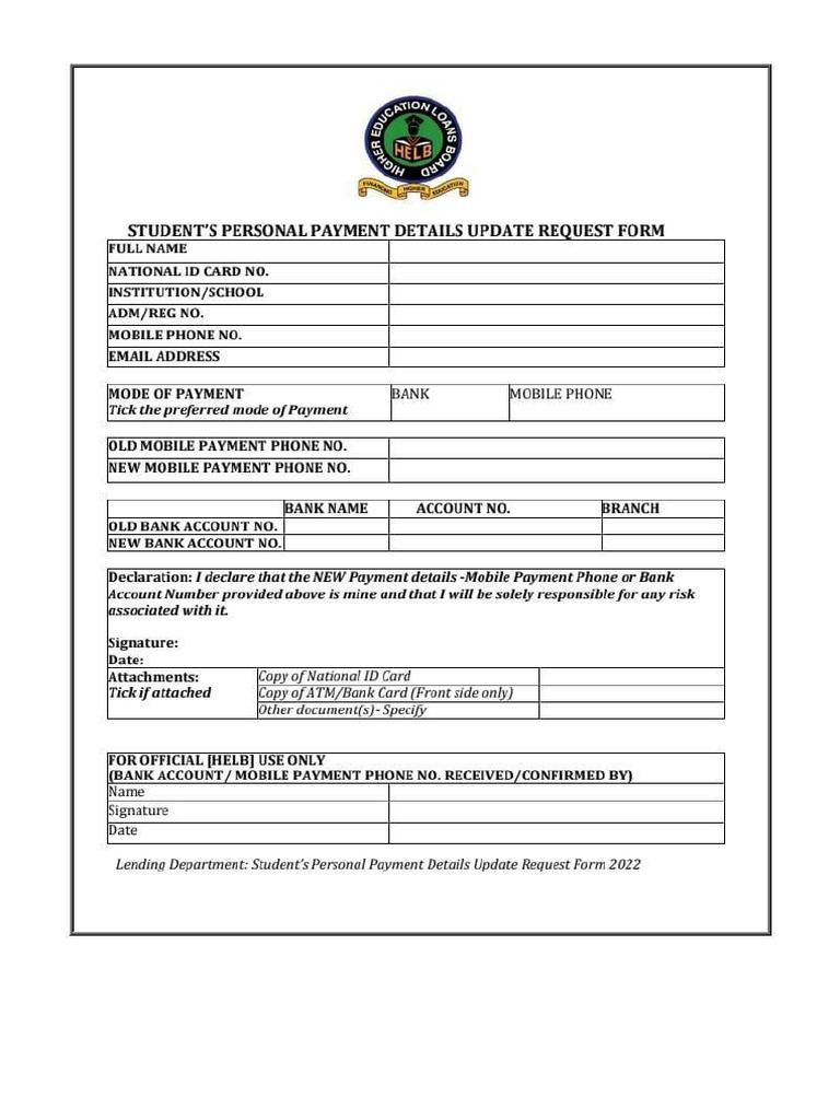 HELB Payment Details Update Form | PDF