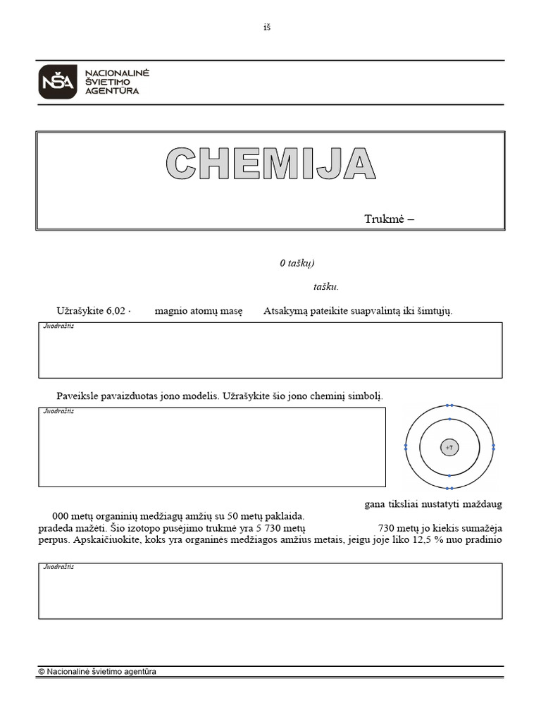 CHEMIJA - 2 Dalies VBE Uzduotis - FIN 1 | PDF