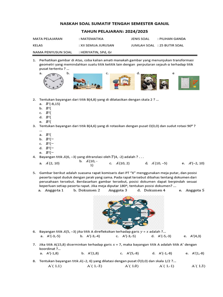 Soal Sts Ganjil Matematika Kelas Xii Versi Word - Ok | PDF
